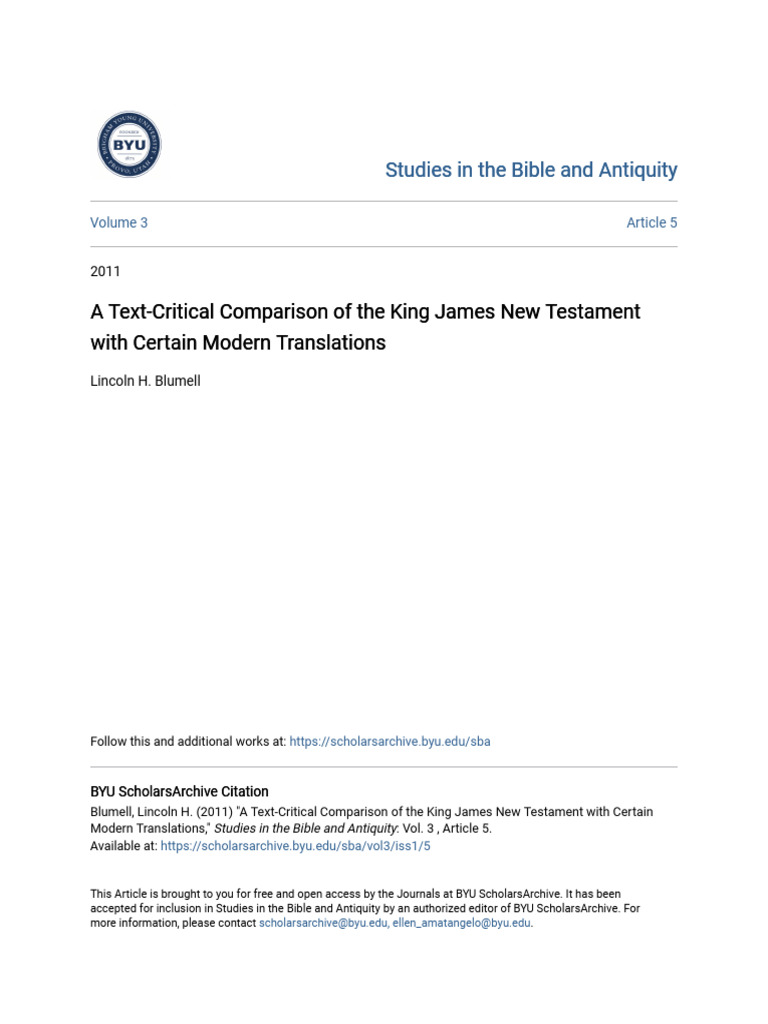 A Text Critical Comparison of The King James | PDF | King James Version ...