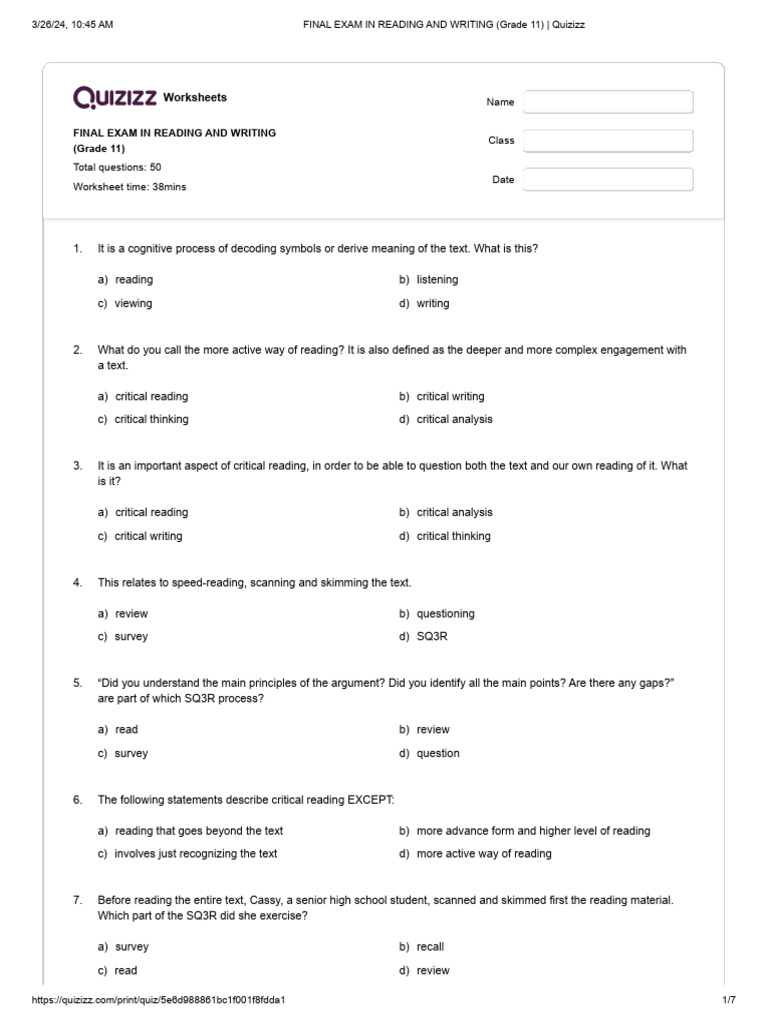 Grade 11 Reading and Writing Exam Guide | PDF | Intertextuality | Hypertext