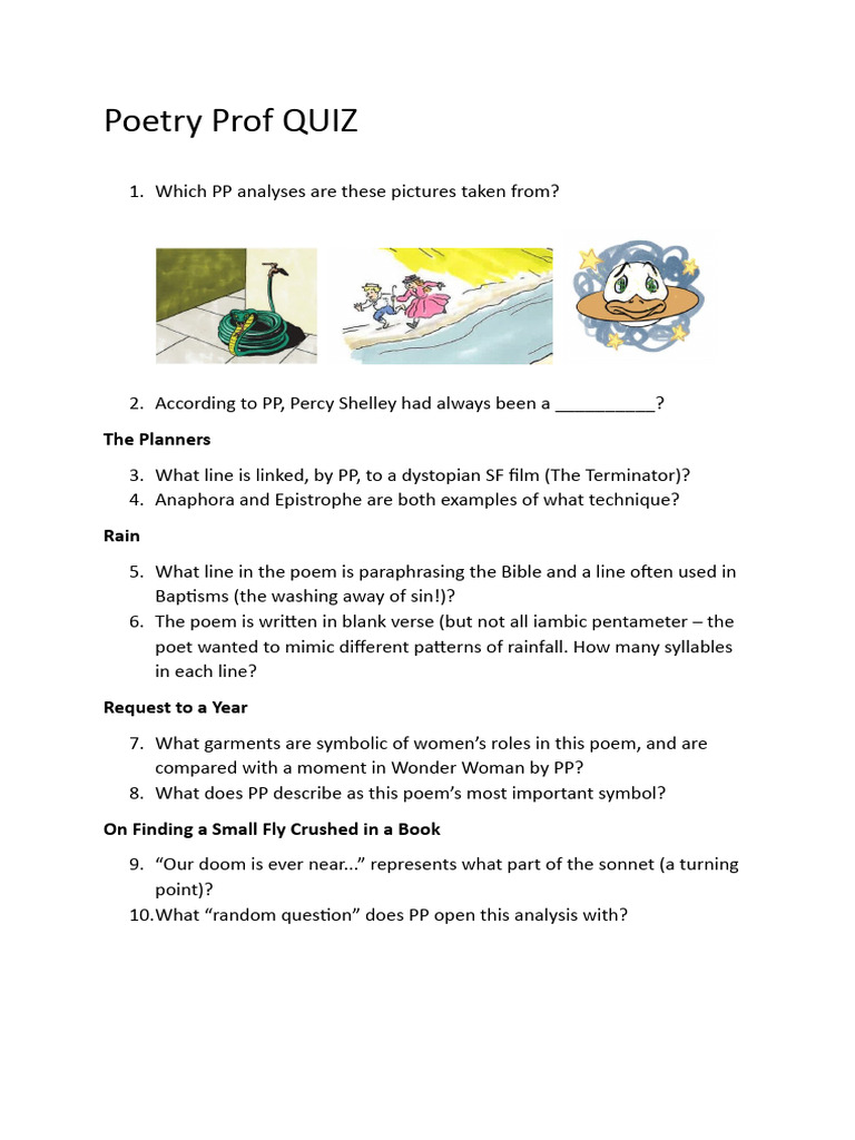 Poetry Analysis Quiz Questions | PDF | Poetry