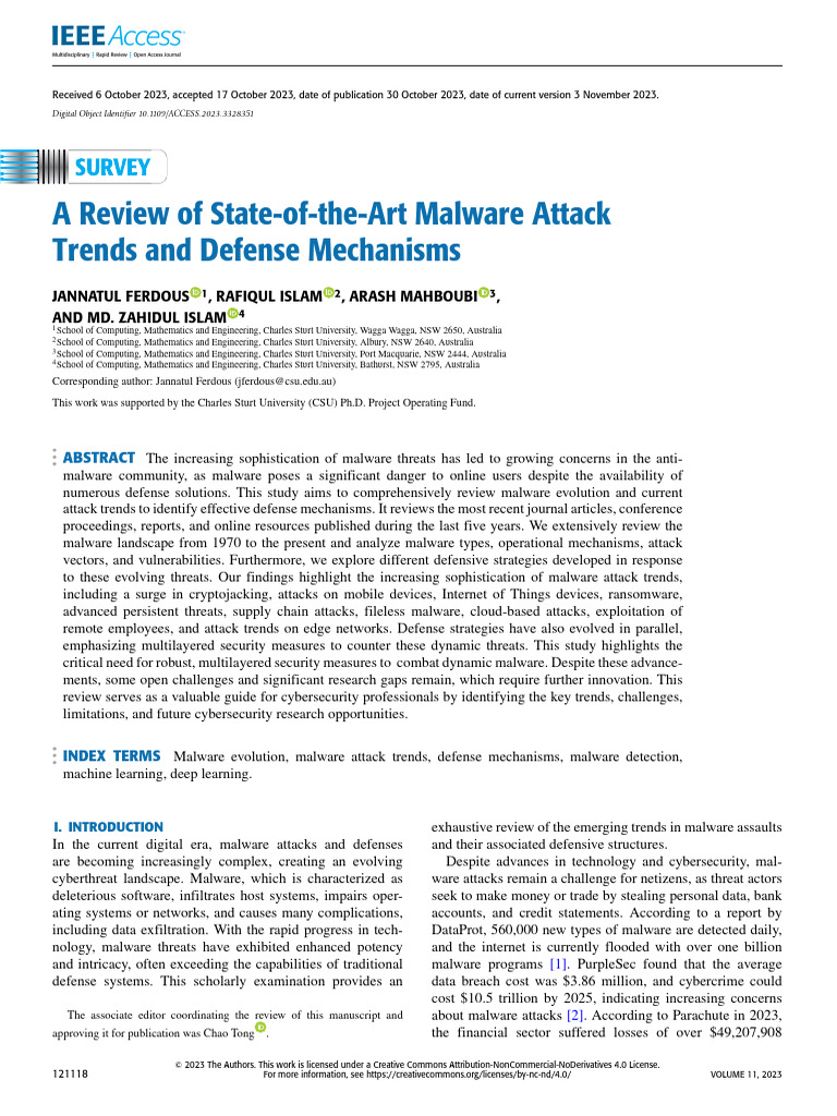 A Review Of State Of The Art Malware Attack Trends And Defense