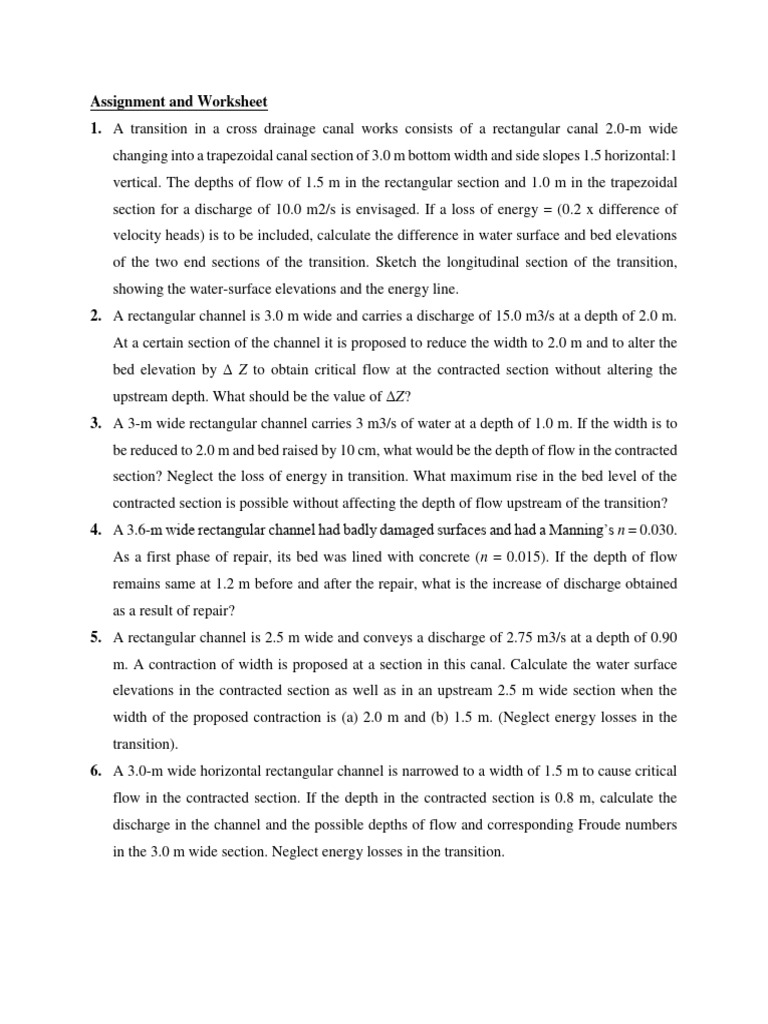Assignment and Worksheet | PDF | Chemical Engineering | Continuum Mechanics