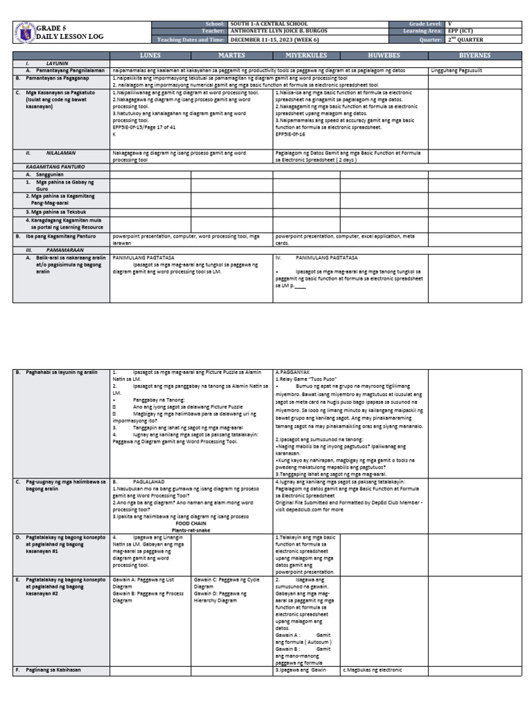 DLL - Epp 5 - Q2 - W6 | PDF