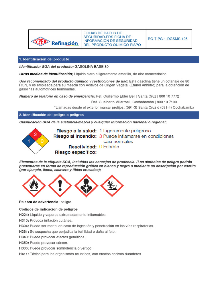 FDS Gasolina Base 80 | Descargar gratis PDF | Agua | Contaminación