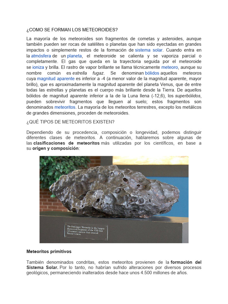 Como Se Forman Los Meteoroides | PDF | Meteoroide | Meteorito