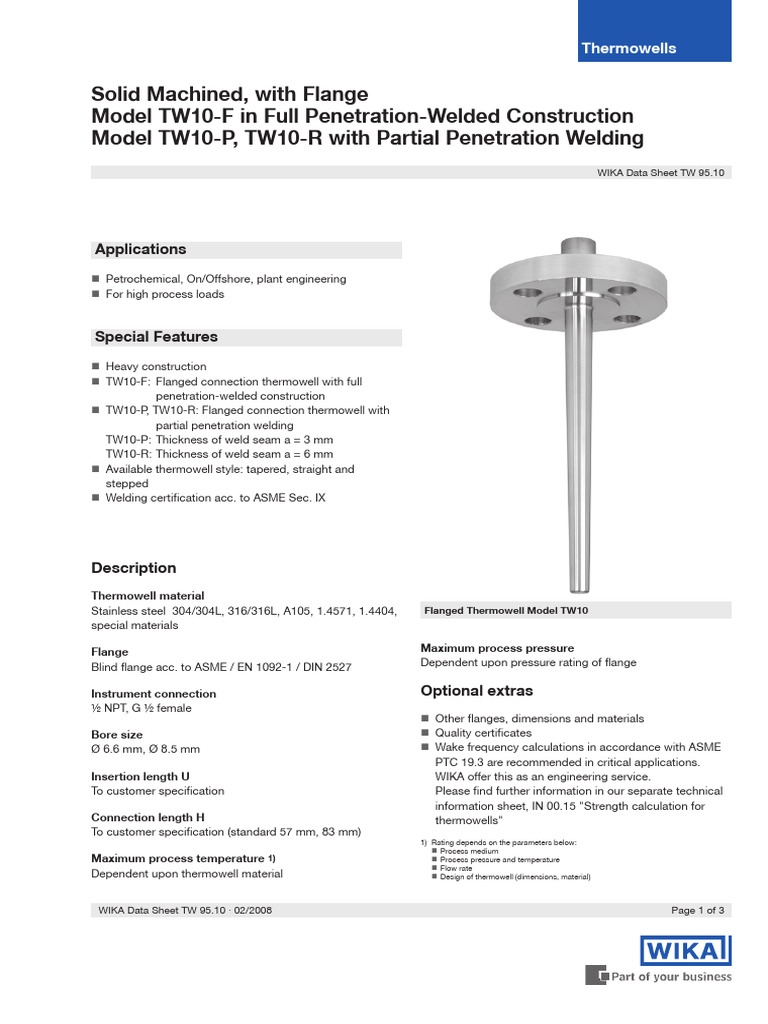 Thermowell TW 10 | PDF