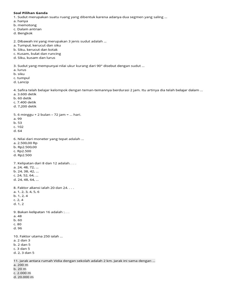 Soal PTS MTK Kelas 4 Kmerdeka | PDF | Griya & Taman | Gaya Hidup