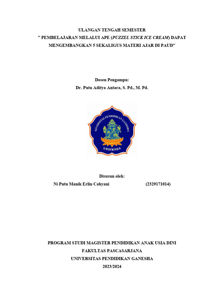 UTS Konsep Dasar PAUD | PDF