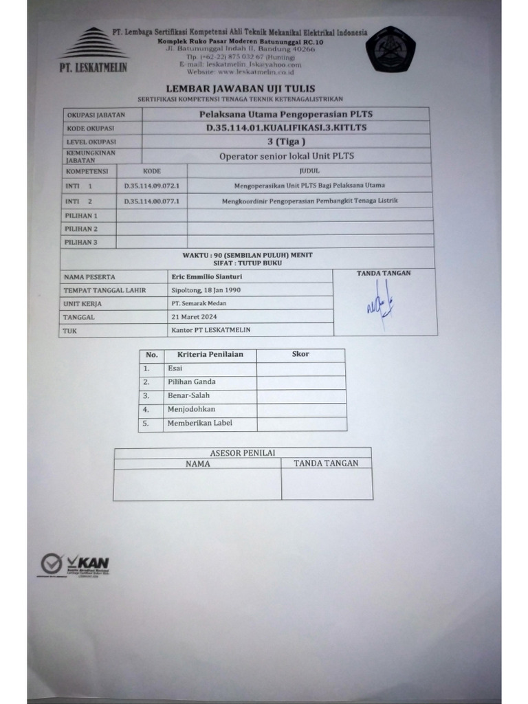 Lembar Jawaban Eric Emilio Sianturi OP | PDF