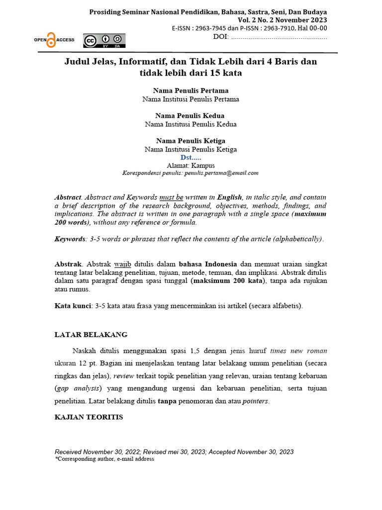 Template Prosiding Seminar Nasional Pendidikan, Bahasa, Sastra, Seni, Dan Budaya | PDF