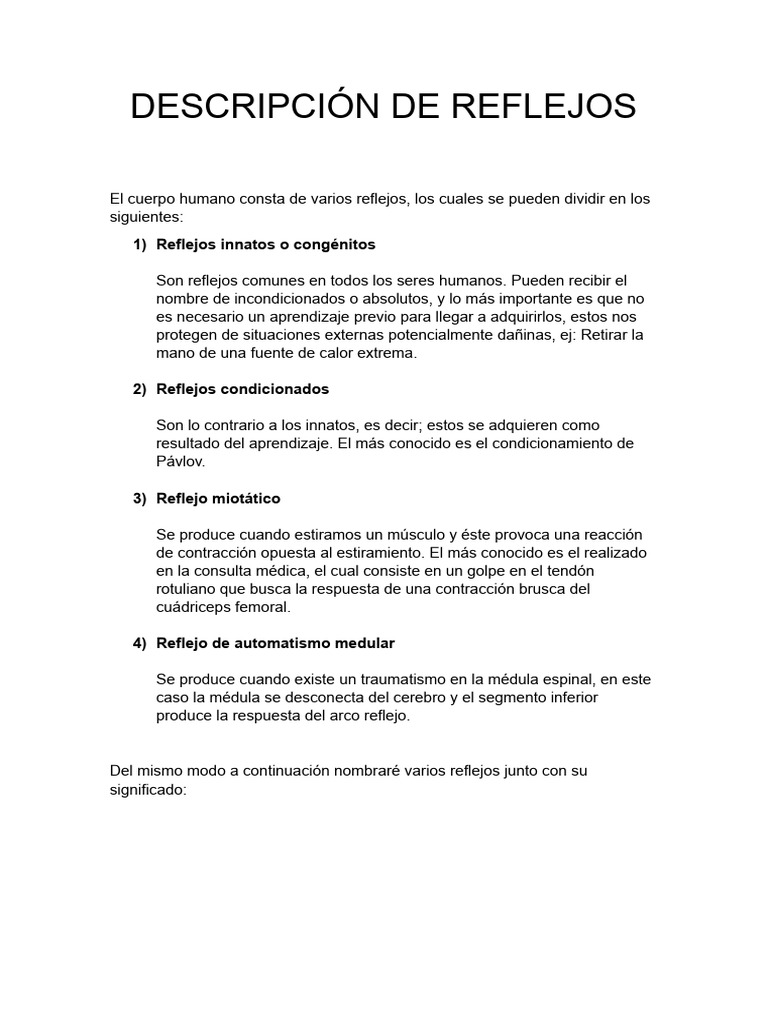 Descripción de Reflejos | PDF | Reflejos | Neurofisiología