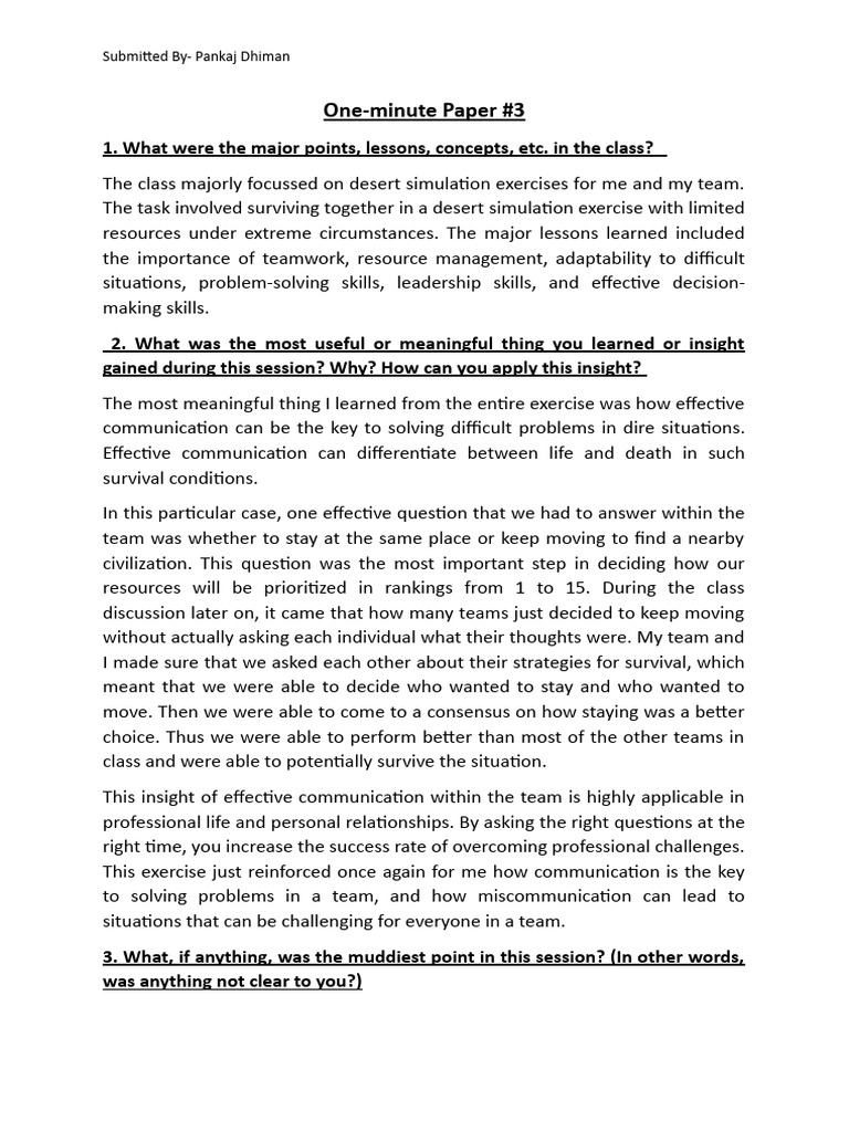 One-Minute Paper #3 | PDF | Insight | Psychology