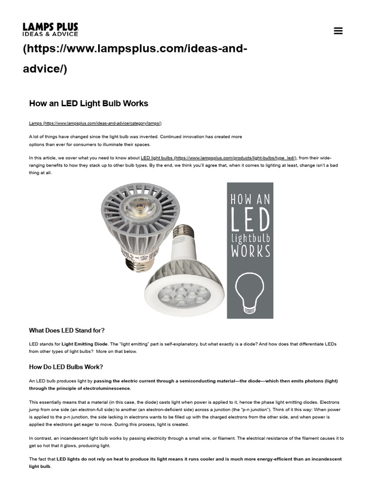 How An LED Light Bulb Works - Ideas & Advice - Lamps Plus | PDF | Incandescent Light Bulb ...
