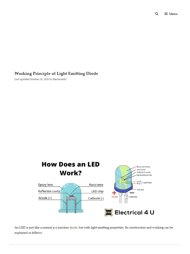 Working Principle of Light Emitting Diode | PDF | Light Emitting Diode | P–N Junction