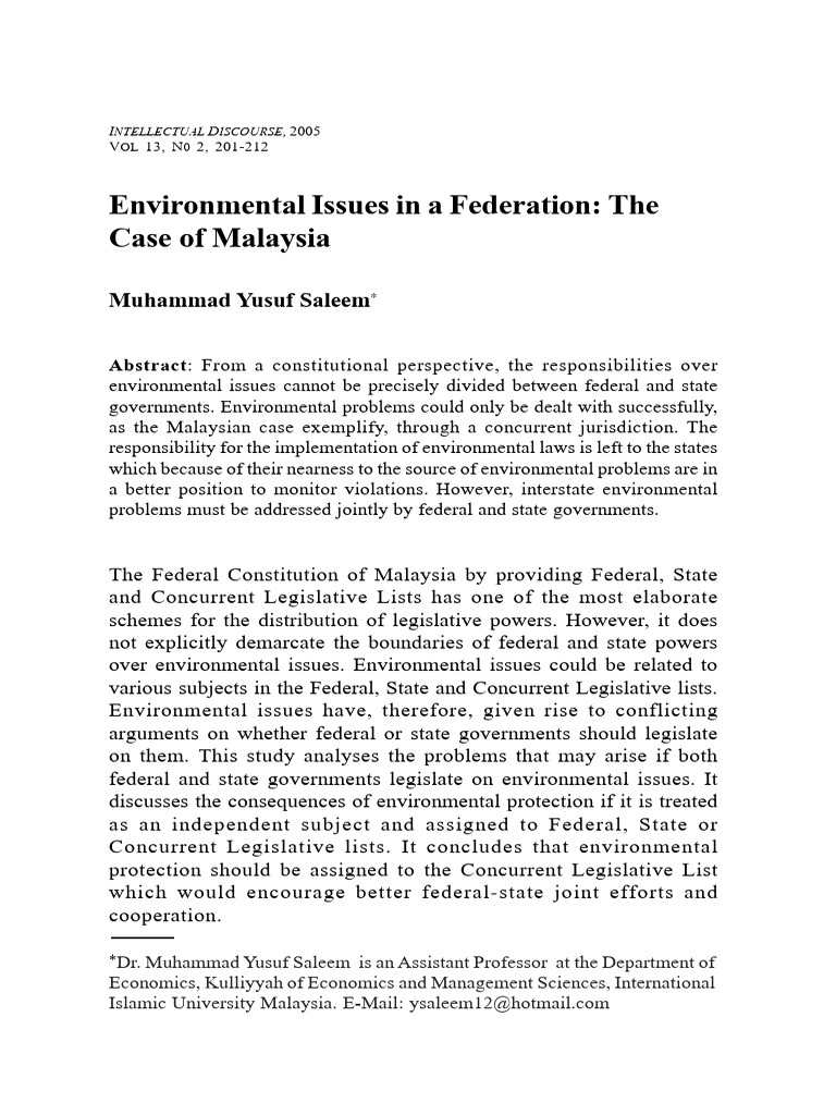 Environmental Issues in A Federation The Case of M | PDF ...