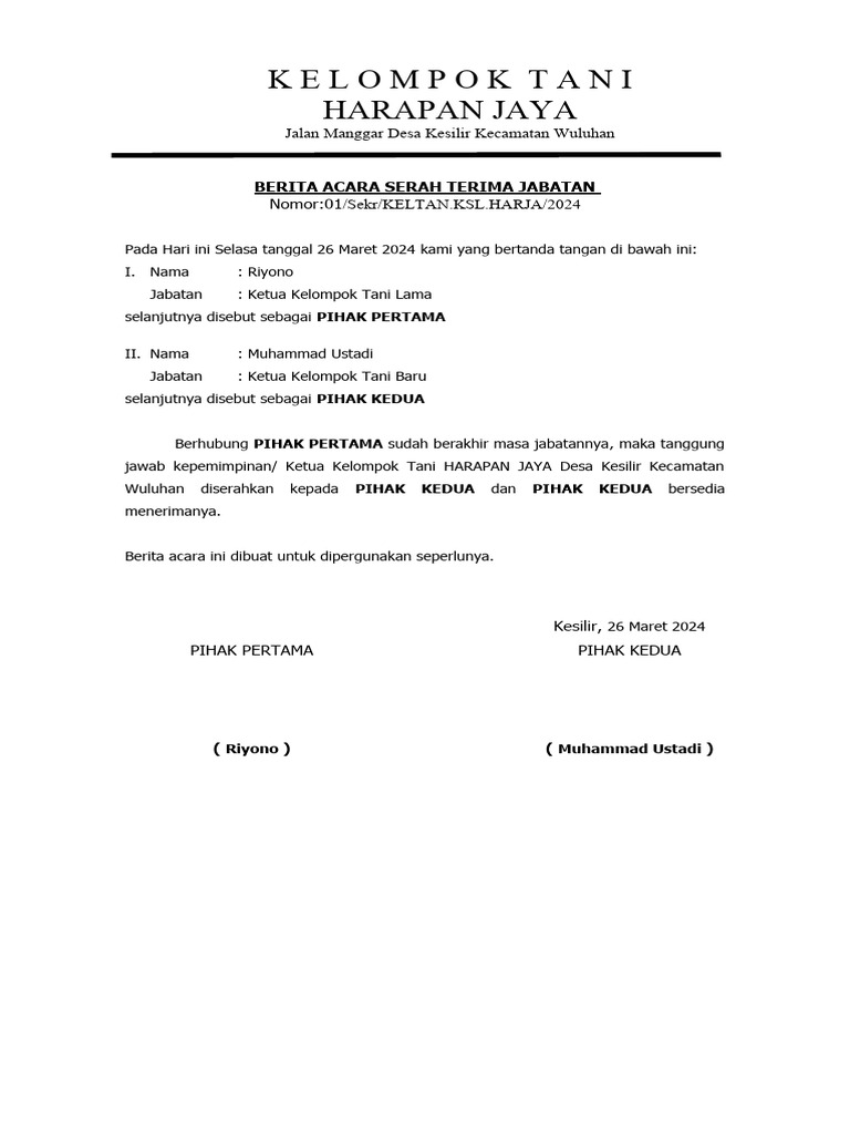 Serah Terima Jabatan Kelompok Tani | PDF
