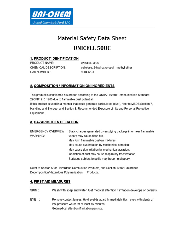 MSDS UNICELL 50UC Ef | PDF