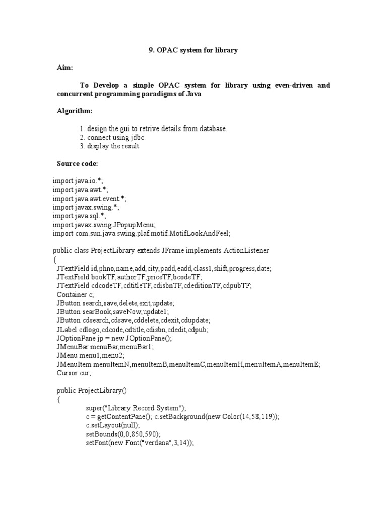 OPAC System For Library Aim: To Develop A Simple OPAC System For Library Using Even-Driven and ...