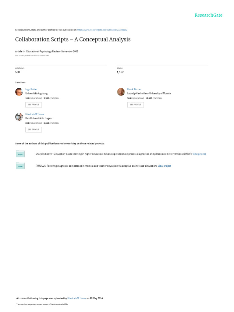 Collaboration Scripts - A Conceptual Analysis | PDF | Learning ...