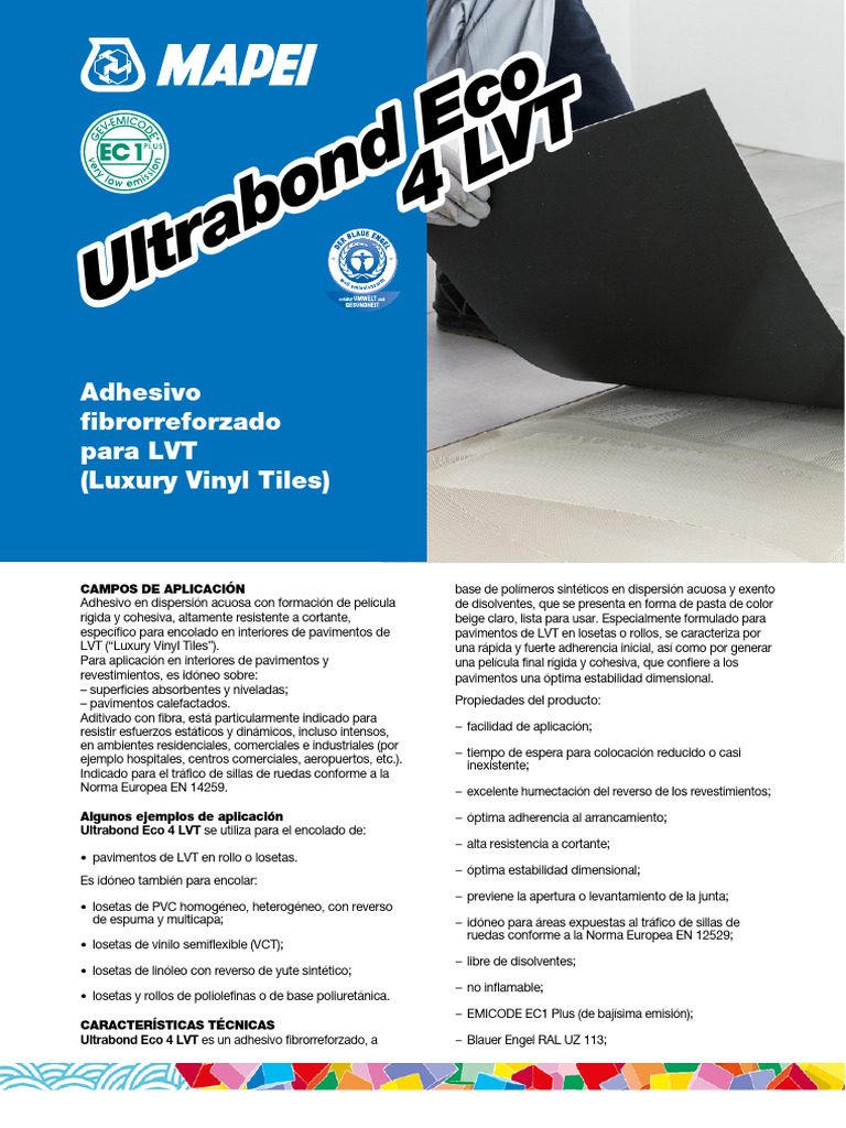 Mapei - Ultrabond Eco 4 LVT - Ficha Técnico-Comercial | PDF | Agua | Materiales