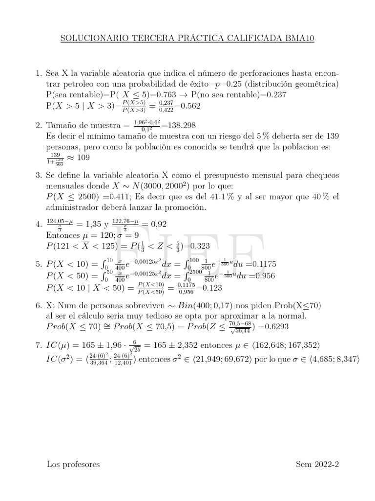 Solucion PC3 Probabilidades | PDF | Teoría de probabilidad | Teoría estadística