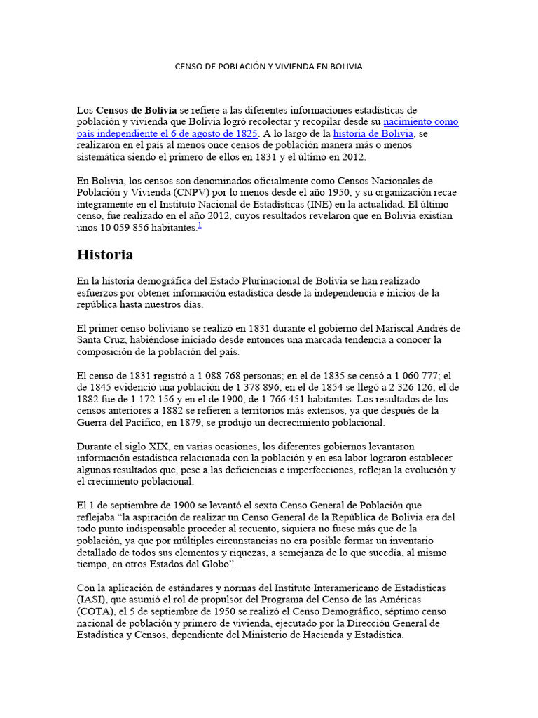 CENSO DE POBLACIÓN Y VIVIENDA EN BOLIVIA BORRADOR | PDF | Bolivia | Censo