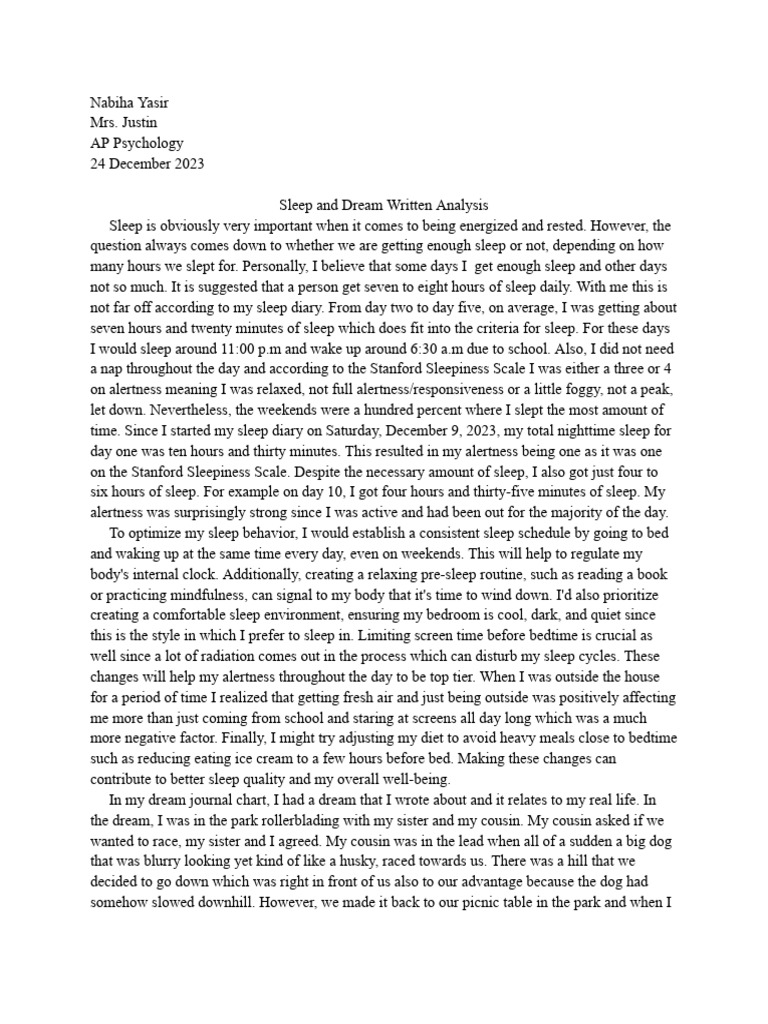 AP Psych: Sleep and Dream Analysis Essay | PDF | Sleep | Dream