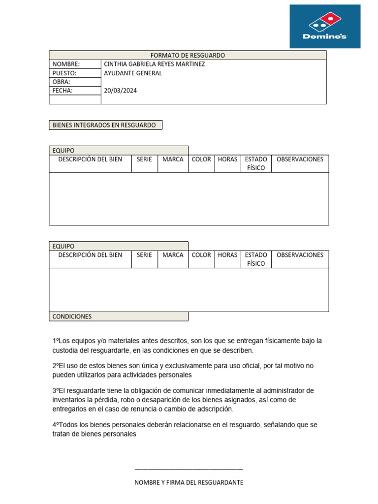 Formato de Resguardo | PDF