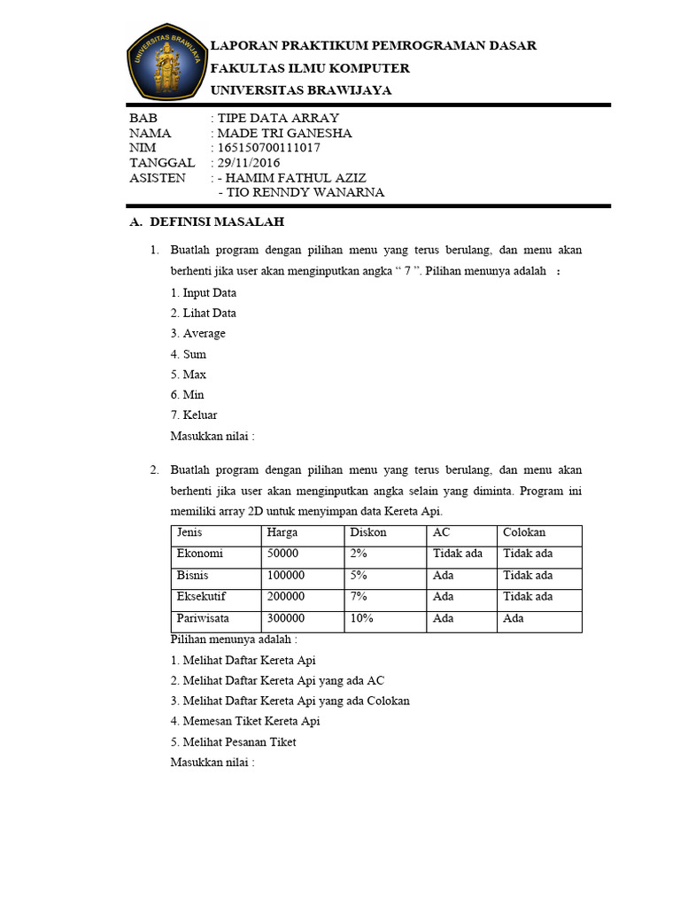Laporan Pemrograman Dasar Program Studi Teknologi Informasi 5 | PDF