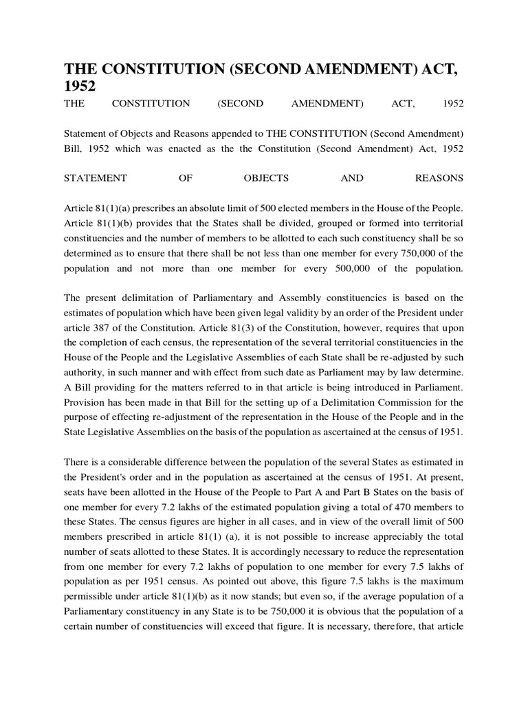 The Constitution (Second Amendment) Act, 1952 | PDF | Constitutional ...