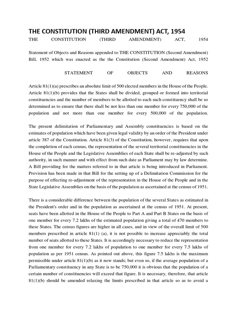 The Constitution (Third Amendment) Act, 1954 | PDF | Constitutional Amendment | Legal Documents