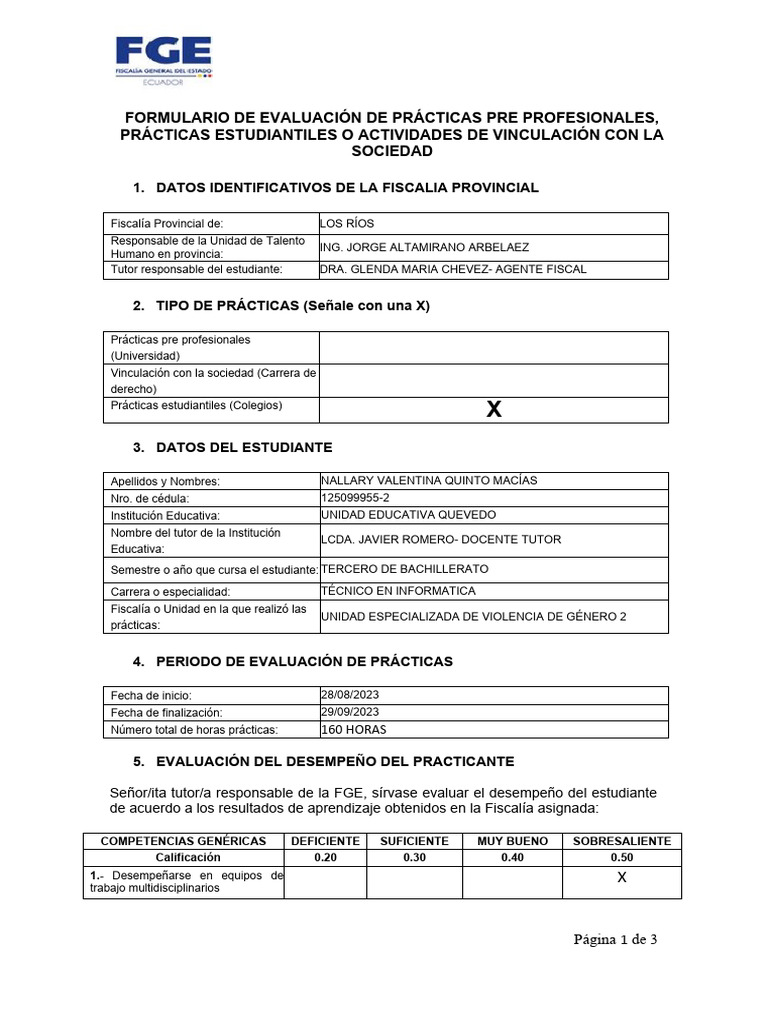 Formato de Evaluación Tutor Quinto Macias | PDF | Evaluación | Aprendizaje
