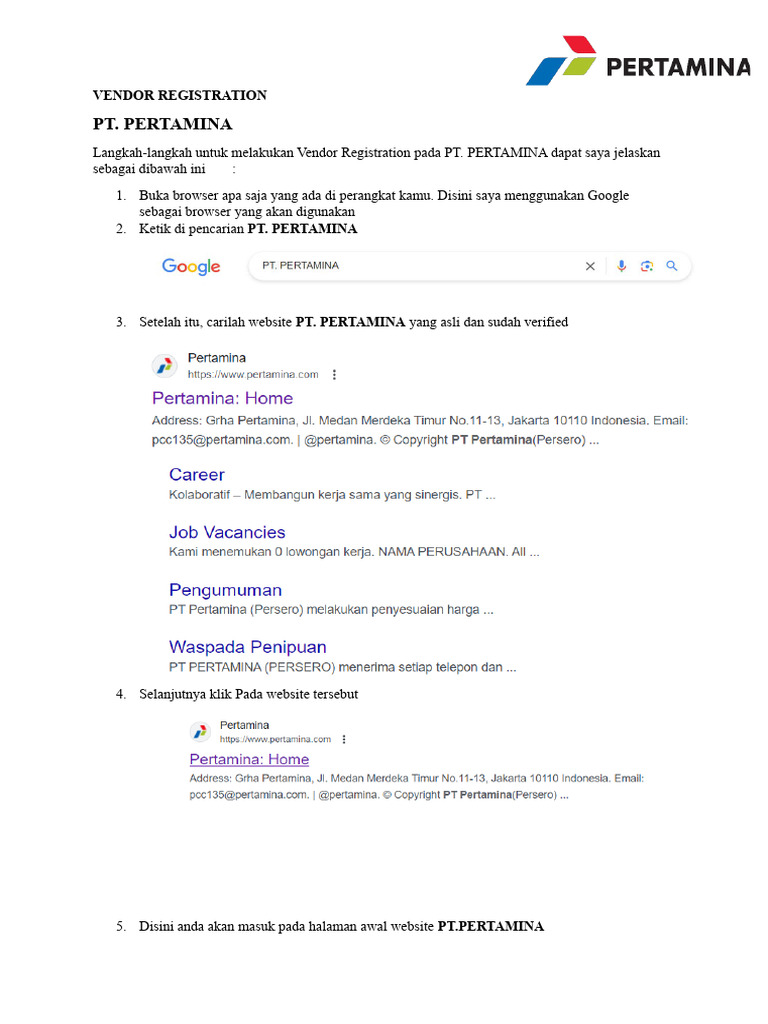 Contoh Tahap-Tahap Vendor Registration Pada Beberapa Perusahaan BUMN | PDF