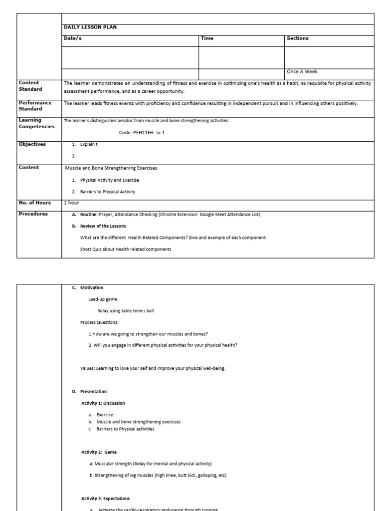 Fitness & Exercise Lesson Plan | PDF | Career & Growth | Self-Improvement