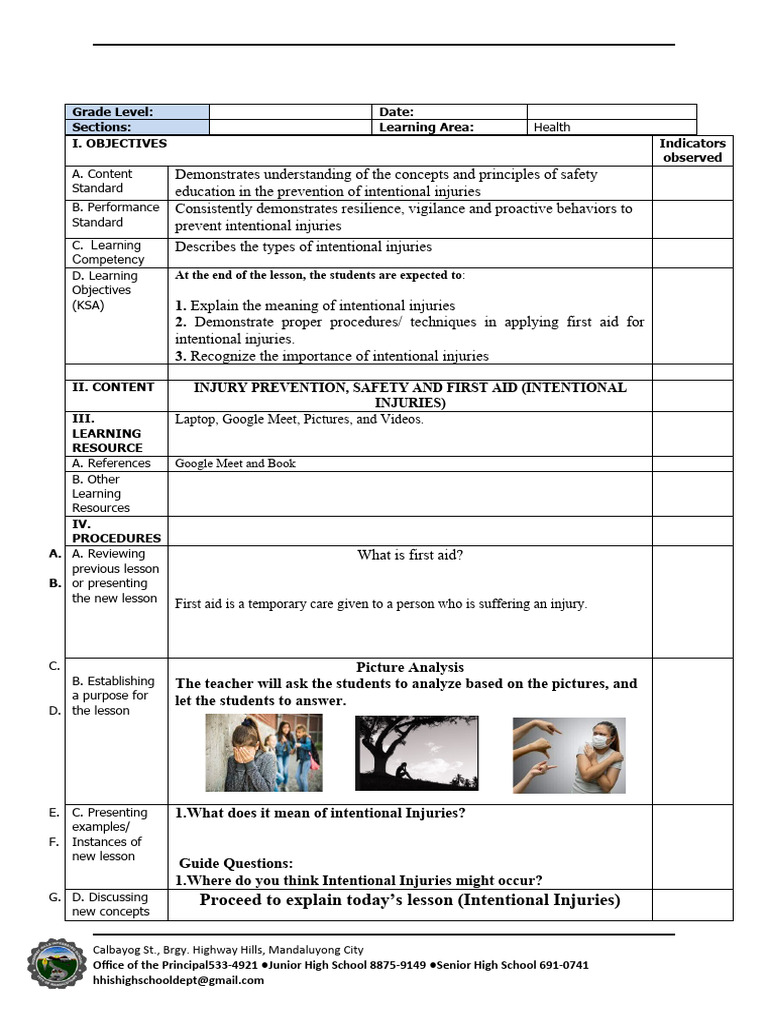 Proceed To Explain Today's Lesson (Intentional Injuries) : Injury ...