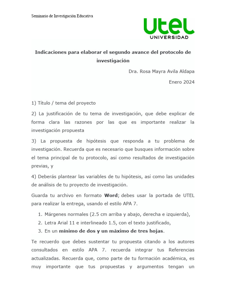 Indicaciones para Elaborar El Segundo Avance Del Protocolo de Investigación | PDF