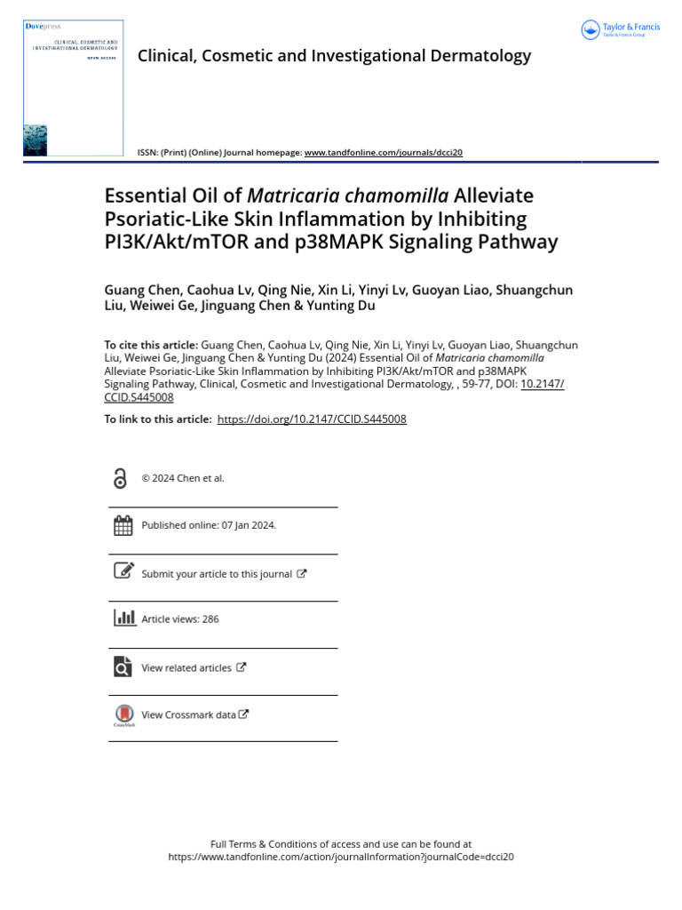 Essential Oil of Matricaria Chamomilla Alleviate Psoriatic-Like Skin ...