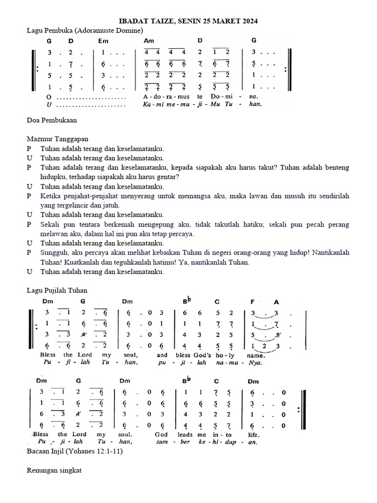 Ibadat Taize 25 - 27 Maret 2024 | PDF