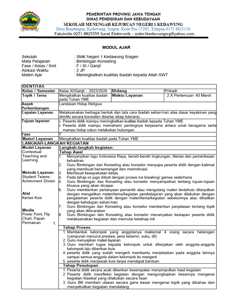 Modul Ajar BK XI 2023-2024 Tutik | PDF
