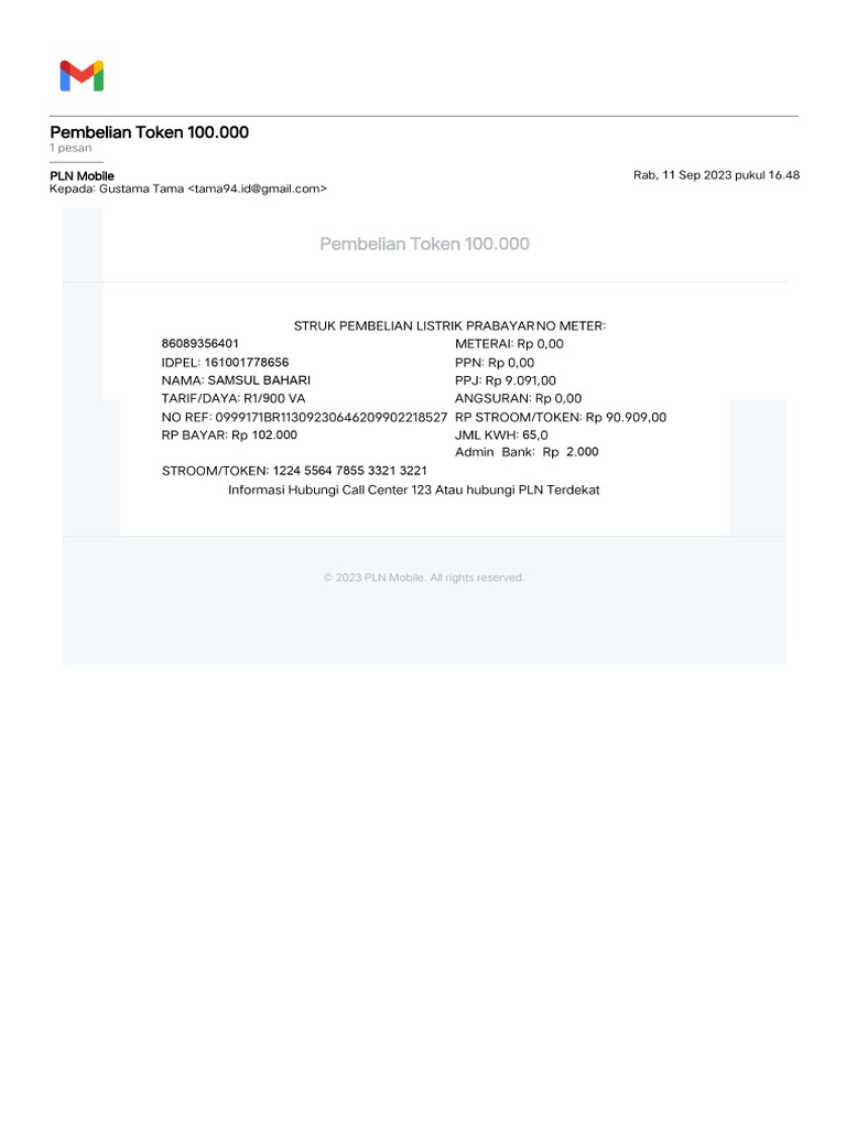 Gmail - Pembelian Token 100.000 Rumah Kundi | PDF