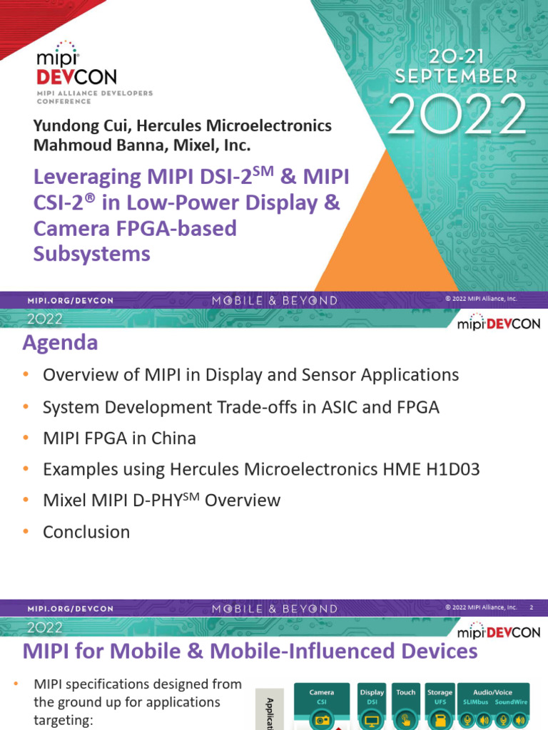 2022 MIPI DevCon Leveraging DSI 2 CSI 2 Low Power Display Camera FPGA Subsystems | PDF | Field ...