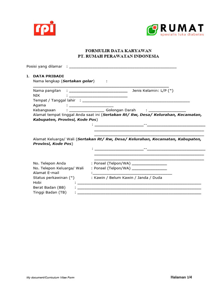 Format Form Data Karyawan | PDF