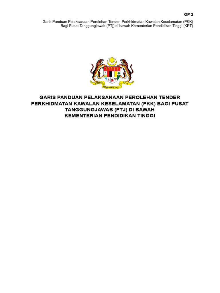 Gp2 Garis Panduan Pelaksanaan Perolehan Tender Perkhidmatan Kawalan | PDF