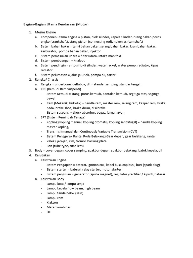 Komponen Utama Motor Lengkap | PDF | Metode & Bahan Ajar | Teknologi & Rekayasa