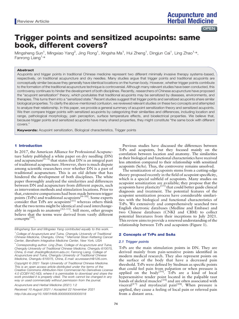 Trigger Points and Sensitized Acupoints Same | PDF | Acupuncture ...