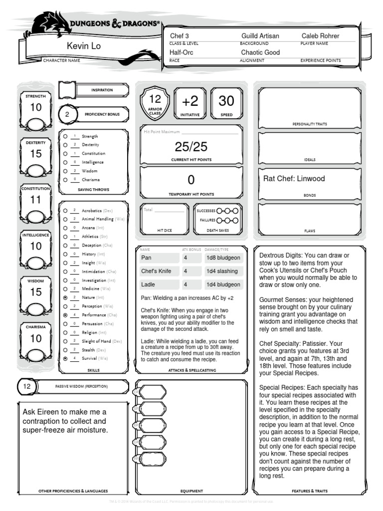 DND 5e Home Brew Half-Orc Chef | PDF | Cakes | Foods DND 5e Home Brew Half-Orc Chef | PDF | Cakes | Foods