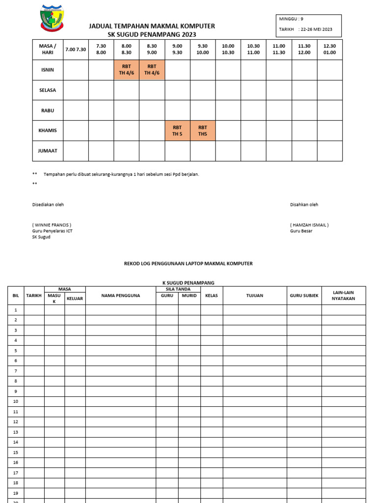 jadual penggunaan makmal komputer | PDF
