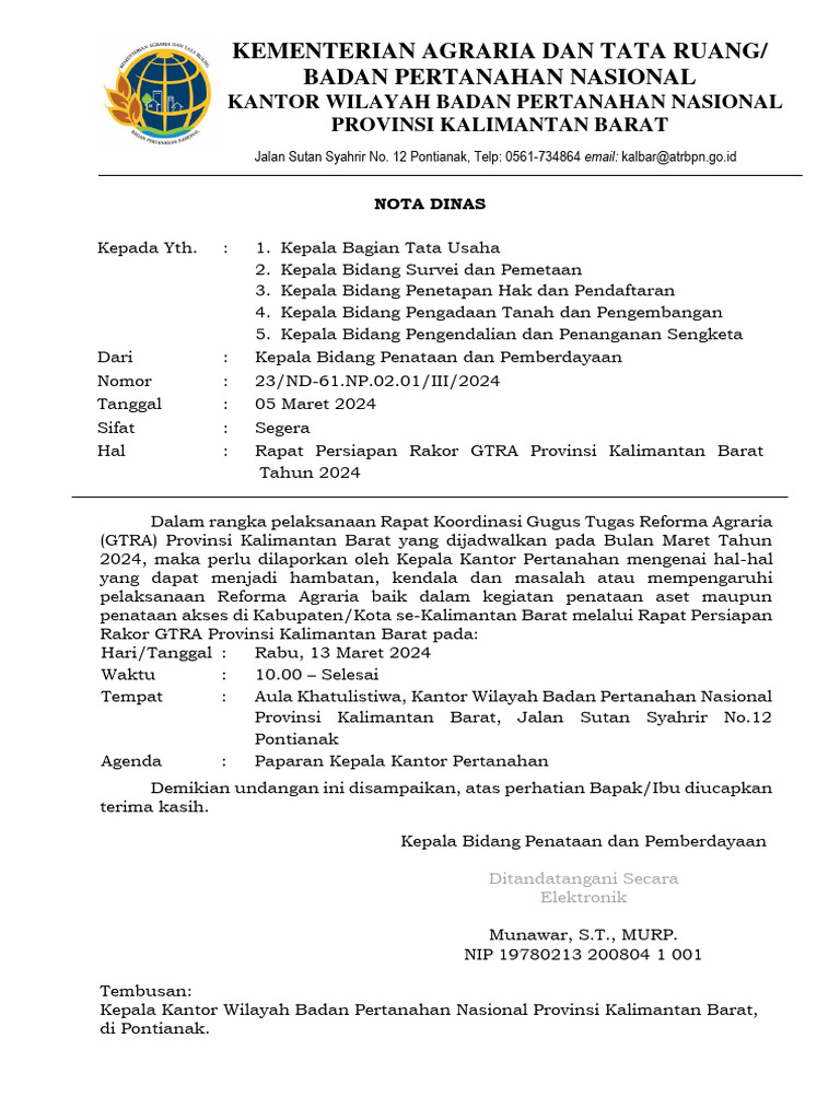 Nodin Rapat Persiapan Rakor | PDF