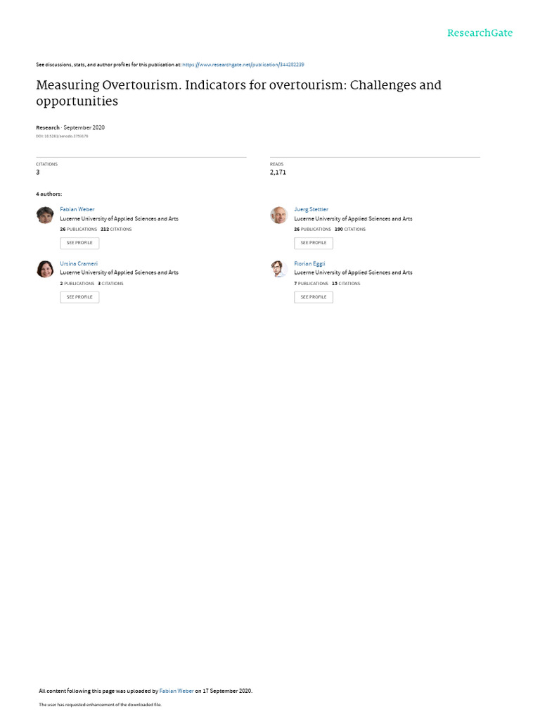 Measuring Overtourism | PDF | Tourism | Methodology