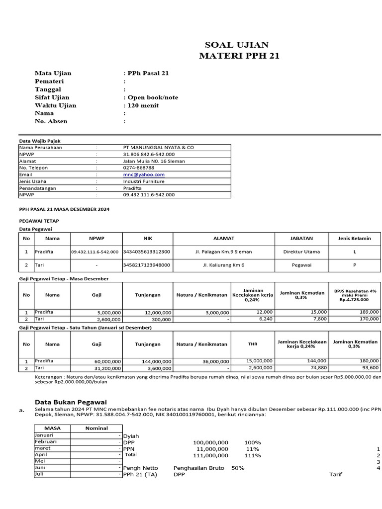 Soal SPT PPH 21 Dan Lembar Jawab | PDF