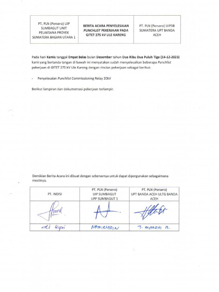 BA Penyelesaian Komisioning 20kV | PDF